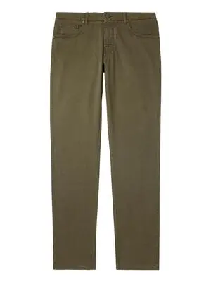 Purdey Slim-fit Straight-leg Cotton-blend Twill Trousers - Green