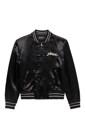 Amiri Club Logo-embroidered Satin Bomber Jacket - Black