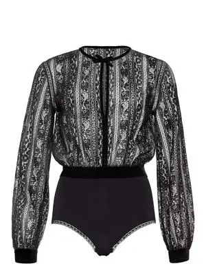 ERES Voltige Lace-panel Velvet Bodysuit - Black