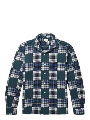 Hartford Patt Patchwork Checked Cotton Shirt - Blue