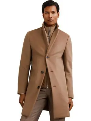 REISS Wool-blend Overcoat With Internal Gilet - Light Brown