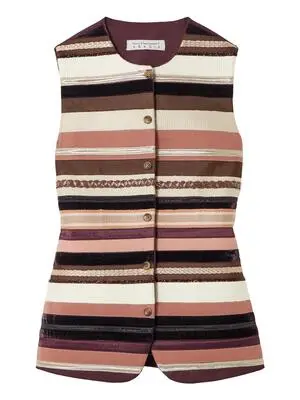 ABADIA Sadu Bead-embellished Striped Wool-blend Vest - Multi