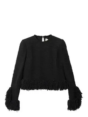 LIBEROWE Lila Cropped Fringed Wool-blend Bouclé Top - Black