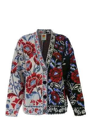 Farm Rio Mixed Valentina Floral Button Cardigan - Black