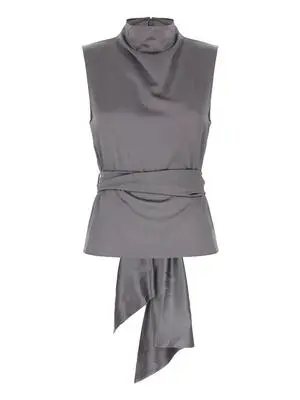 DANAMÉ Tiffany Tie Blouse - Grey