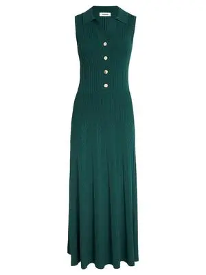 Sandro Cable Knit Polo Maxi Dress - Green