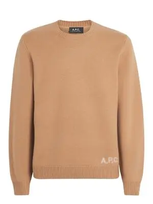 A.p.c. Merino Wool Edward Logo Sweater Beige