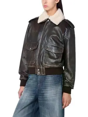 HALFBOY Leather Bomber Jacket Black