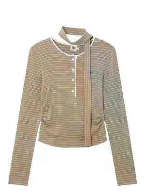 B+AB Striped Tie-neck Shirt - Brown