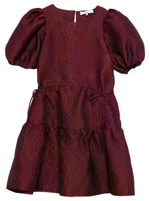 Sea Puff-sleeve Tie Dress - Red