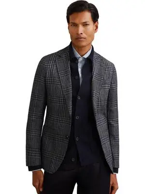 REISS Jacob Wool-blend Check Blazer Tailored-fit Single-breasted - Navy
