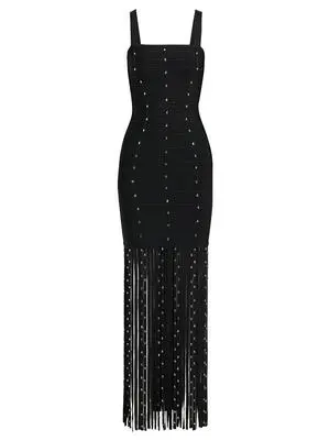 Herve Leger Laurel Crystal-embellished Fringed Bandage Gown - Black