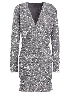 Maje Ruched Sequined Velvet Mini Dress - Silver