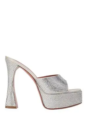 Amina Muaddi Dalida Crystal-embellished Platform Mules - Light Gray
