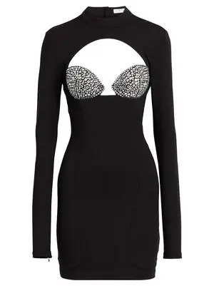 AREA Cutout Crystal-embellished Ponte Mini Dress - Black