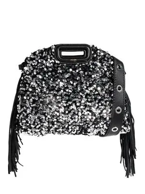 Maje Fringed Sequined Velvet Shoulder Bag - Black