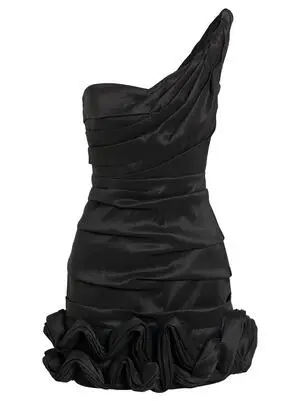 Rachel Gilbert One-shoulder Ruffled Shantung Mini Dress - Black