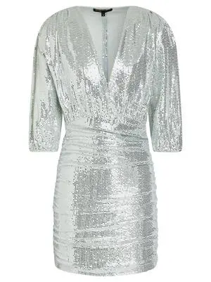 Maje Ruched Sequined Jersey Mini Dress - Silver