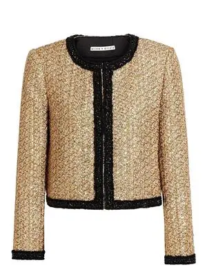 Alice + Olivia Landon Embellished Metallic Tweed Jacket - Gold