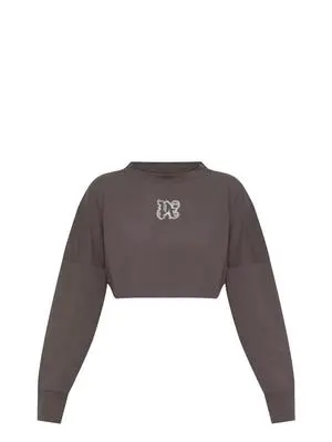 Palm Angels Logo Cropped Sweatshirt - Grey