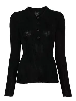 HERSKIND Ribbed Buttoned Cardigan - Black