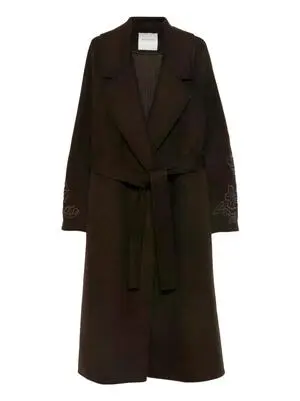 ERMANNO FIRENZE Floral-embroidery Belted Coat - Brown