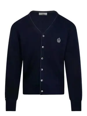 DUNST Crest-embroidered Cardigan - Blue