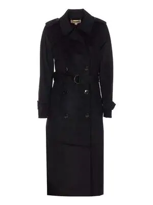 Michael Kors Wool-blend Double-breasted Belted Coat - Black