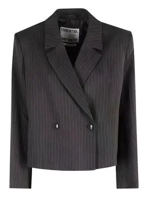 Essentiel Antwerp Pinstripe Cropped Blazer - Blue