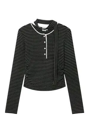 B+AB Striped Button Top - Black
