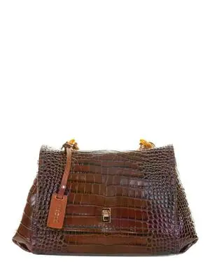 VISONA` Chain Embossed Clutch - Brown