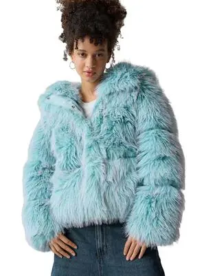 UGG Ronney High Pile Faux Fur Puffer Jacket - Blue