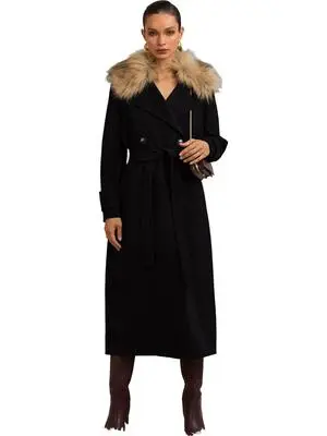 REISS Atelier Wool Faux-fur Collar Coat - Black