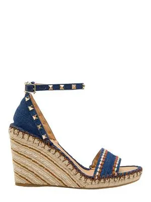 Valentino Garavani Rockstud 100 Wedge Espadrilles - Denim