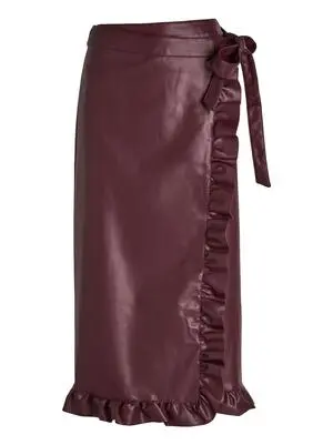 NEVER FULLY DRESSED Jaspre Ruffled Faux Leather Midi Wrap Skirt - Red