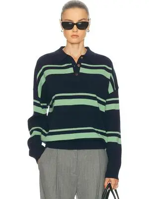 Renggli Cashmere Striped Polo Top Midnight & Jade
