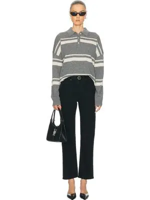 Renggli Cashmere Striped Polo Top - Pebble & Eggshell
