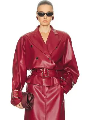ROWEN ROSE Faux Leather Belted Jacket Bordeaux