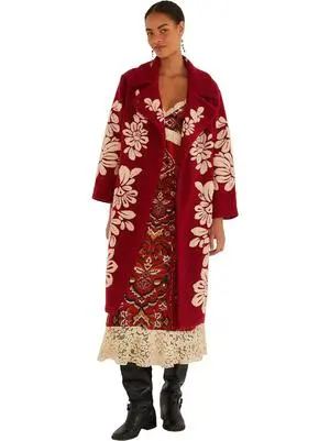FARM RIO PROVISÓRIO Floral Fleece Jacket - Bold Flowers Burgundy