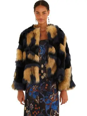 FARM RIO PROVISÓRIO Farm Rio Faux Fur Coat - Blue