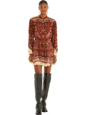 Farm Rio Sand Ainika Tapestry Mini Dress - Ainika Pineapple Ikat Sand
