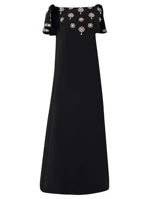 Carolina Herrera Embellished Bow-shoulder Crepe Gown - Black Multi