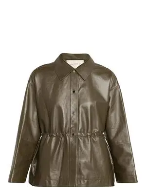 Lafayette 148 New York Lambskin Leather Shirt Jacket - Garland Green