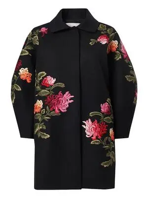 Carolina Herrera Floral-embroidered Wool Coat - Black Multi