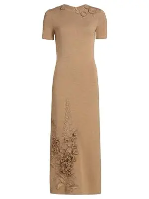 Oscar De La Renta Foxglove Embroidered Knit Maxi Dress - Brown