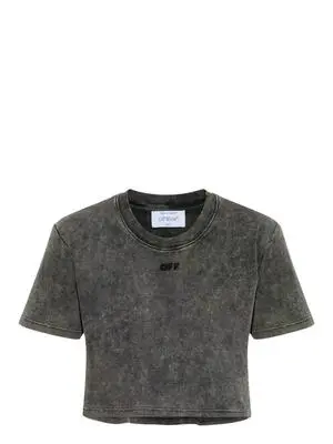 Off-White Logo-embroidered Ribbed T-shirt - Grey
