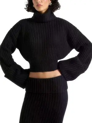 Manière De Voir Amaya Roll Neck Cuffed Knit Sweater - Black