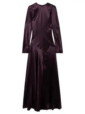 ABADIA Yara Paneled Hammered-satin Maxi Dress - Burgundy