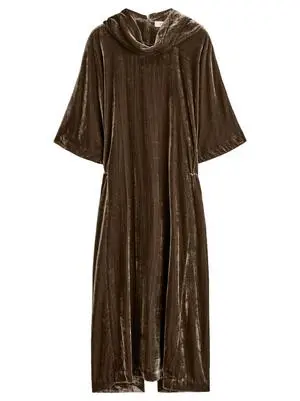 Cos Draped-Neck Velvet Midi Dress Brown