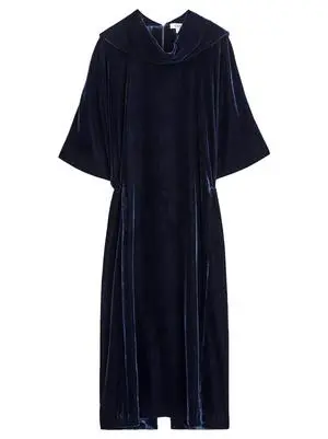 Cos Draped-neck Velvet Midi Dress - Navy